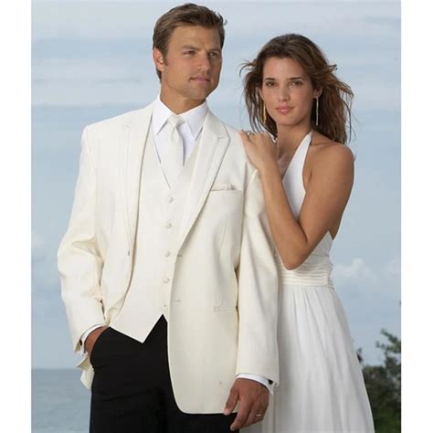 New Arrival Ivory Wedding Suits For Men Grooms Tuxedos Notched Lapel