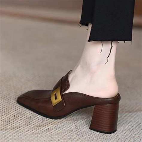 High Heels Square Toe Thick Heel Fashion Womens Shoes Shopee Malaysia