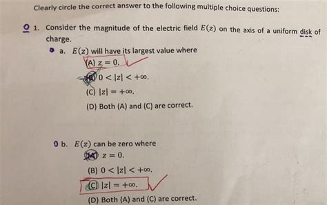 Solved Clearly Circle The Correct Answer To The Following Chegg