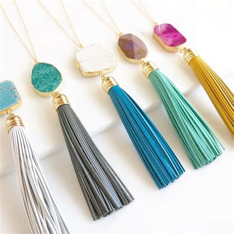 Tassel Necklace Leather Tassel Necklace Long Tassel Necklace Boho Tassel Jewelry Gold