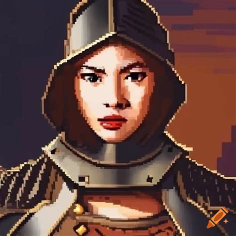 Close Up Portrait Of An Asian Female Medieval Soldier In Pixelated