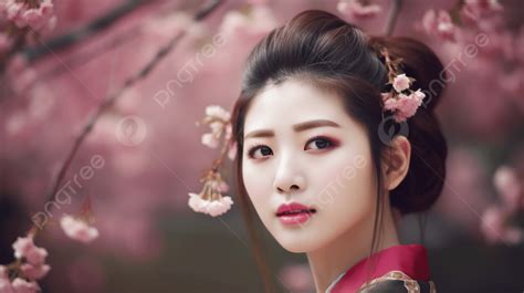 亞洲女孩粉紅色的頭髮和櫻花壁紙 美麗的女人和櫻花 高清攝影照片背景圖片和桌布免費下載
