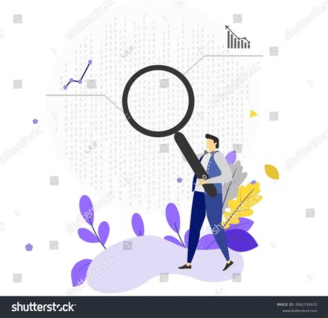 Analyst Looking Digits Diagrams Through Magnifying Stock Vector