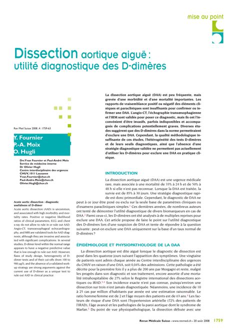 Pdf Acute Aortic Dissection Diagnostic Usefulness Of D Dimer