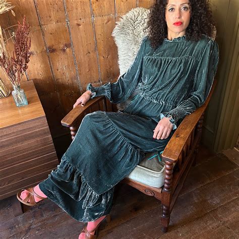Abigail Maxi Dress In Silk Velvet In Teal Green Houseofdisgrace