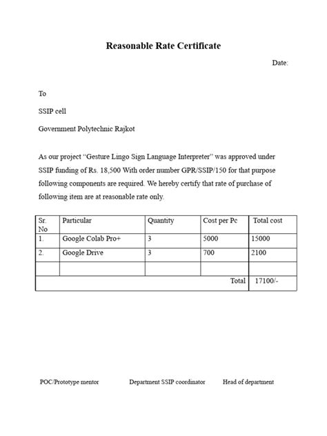Reasonable Rate Certificate Pdf