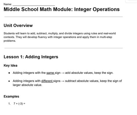 Integer Operations Module By Learning With Leys Tpt