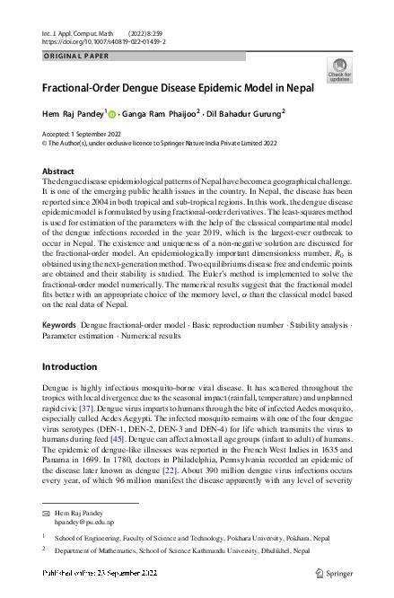 Pdf Fractional Order Dengue Disease Epidemic Model In Nepal