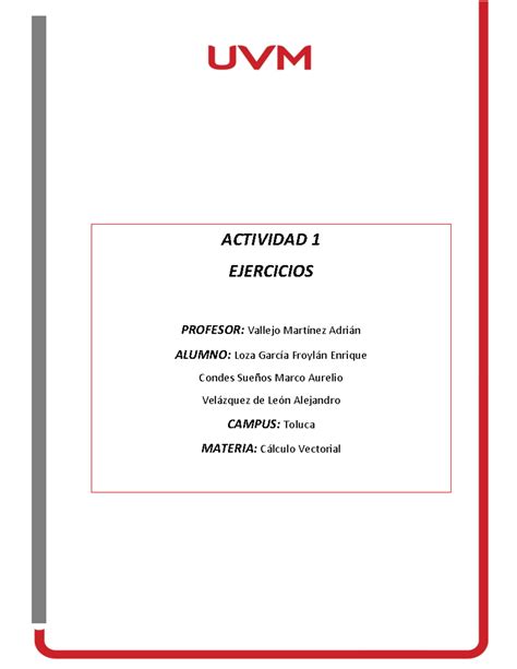 A1 Ejercicios Cal Vec ACTIVIDAD 1 EJERCICIOS PROFESOR Vallejo