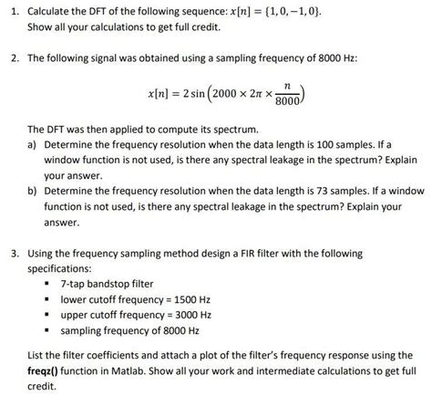 Solved 1 Calculate The Dft Of The Following Sequence