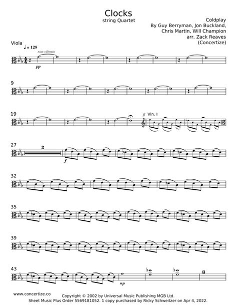 Clocks Coldplay Viola Sheet Music At Garry Richmond Blog