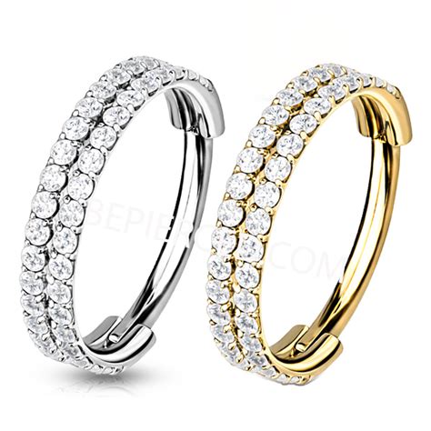 Clicker Ring With Double Clear Gem Edge Be Pierced™️