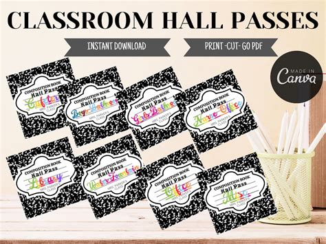 Classroom Hall Pass Printable Instant Download Hall Pass Template