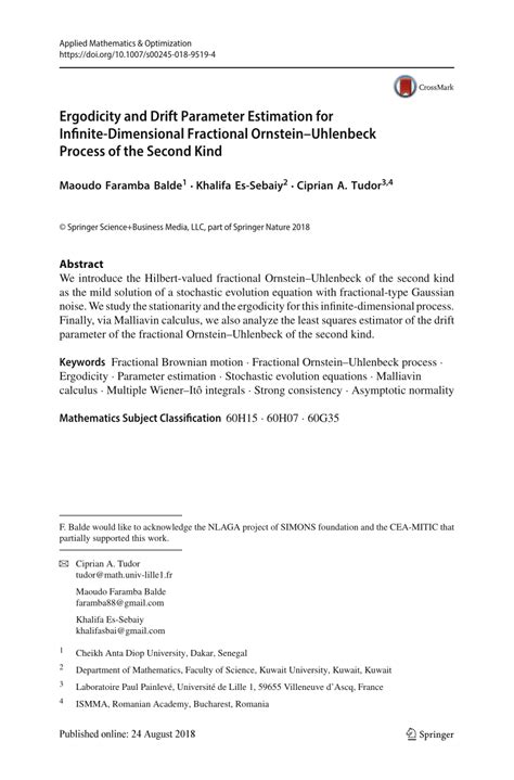 Pdf Ergodicity And Drift Parameter Estimation For Infinite Dimensional Fractional Ornstein