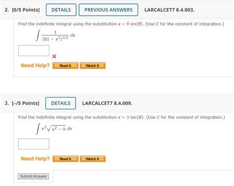 Solved Find The Indefinite Integral Using The Substitution