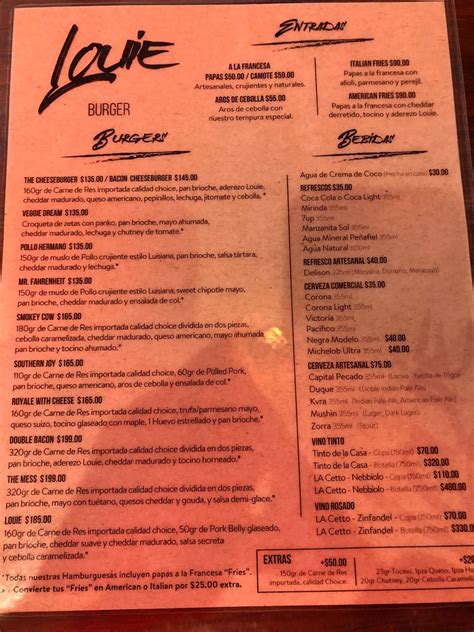 Carta Del Restaurante Louie Burger Americana Guadalajara C Pedro