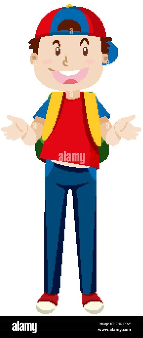 Feliz niño con una ilustración de personaje de dibujos animados con