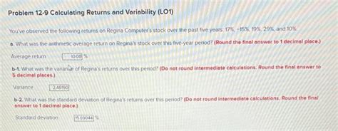 Solved Problem 12 9 Calculating Returns And Variability
