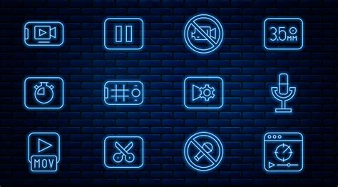 라인 설정 온라인 재생 비디오 마이크 금지 녹음 없음 셀카 모바일 스톱워치 음악 설정 및 일시 정지 버튼 아이콘 벡터 경계 표지에 대한 스톡 벡터 아트 및 기타 이미지