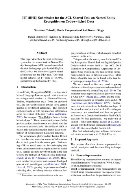 PDF IIT BHU Submission For The ACL Shared Task On Named Entity