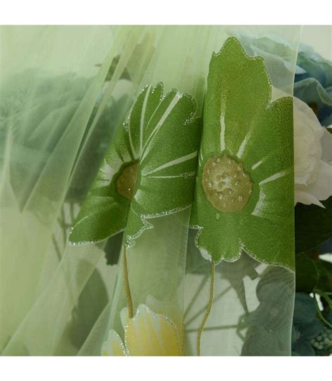 Offset Printing Sheer Curtain Yarn Tulle Window Screen Voile Panel Green