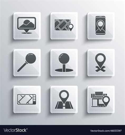 Set Location With Store Push Pin Gps Device Map Vector Image