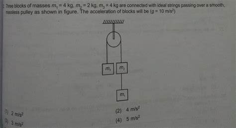 three blocks of masses m1 4 kg m2 2 kg m3 4 kg are connected with idea