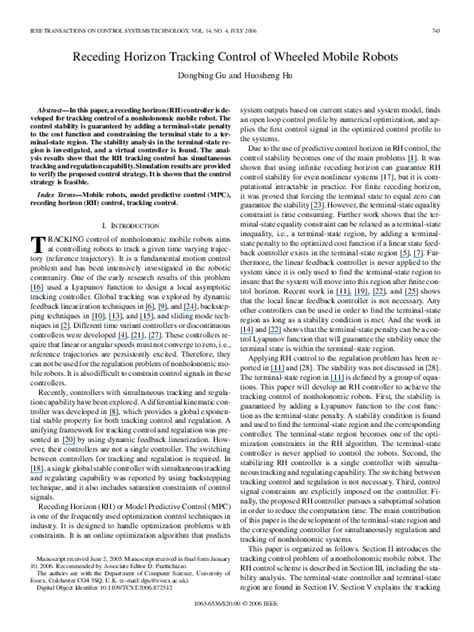Pdf Receding Horizon Tracking Control Of Wheeled Mobile Robots