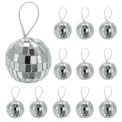 12 Pcs Silver Disco Balls Hanging Glass Mirror Disco Balls Disco
