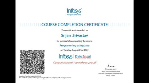 Srijan Srivastav On Linkedin Infosys Java Certification