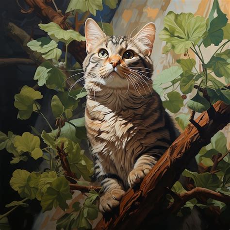 Premium Ai Image Cat Sitting On A Tree Branch