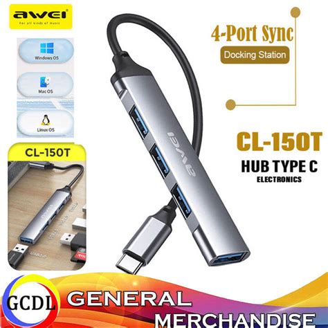 Awei CL 150T Type C Adapter USB C HUB 4 Ports HUB Multi Splitter Adapter Portable Laptop