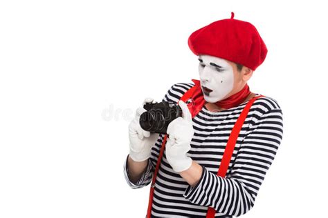 Shocked Mime Taking Photo With Film Camera Stock Image Image Of