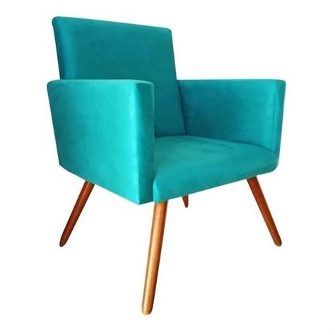 Poltrona Decorativa Para Sala Nina Pés Palito Suede Azul Tifany FR Poltronas Poltrona