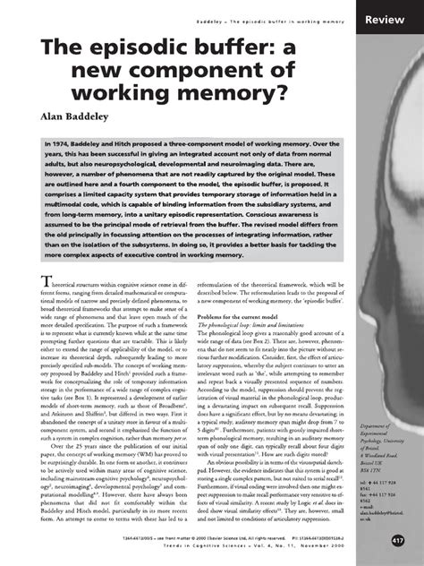 The Episodic Buffer A New Component Of Working Memory Pdf