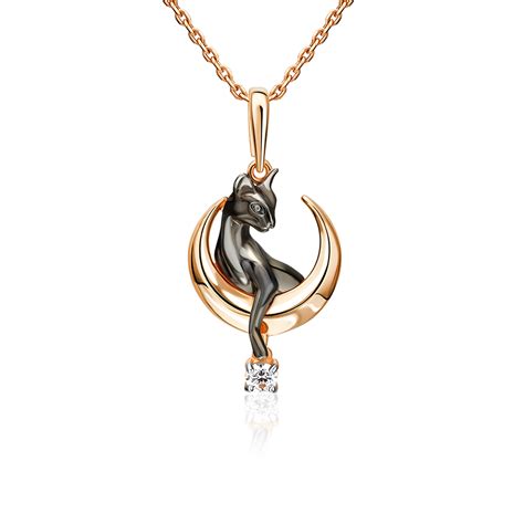 Подвеска Лунная кошка из красного золота с фианитом 03 3591 00 401