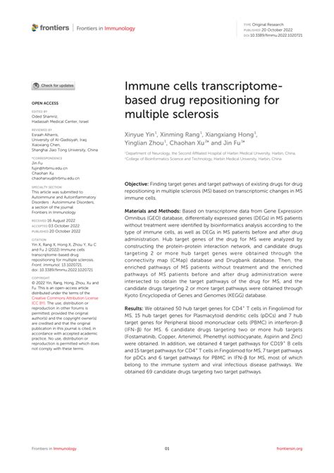 Pdf Immune Cells Transcriptome Based Drug Repositioning For Multiple Sclerosis