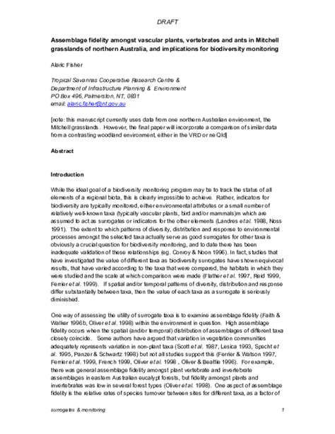 Pdf Assemblage Fidelity Amongst Vascular Plants Vertebrates And Ants