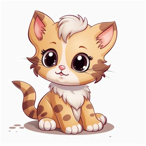 Um Gato De Desenho Animado Olhos Grandes E Pelo Branco Foto