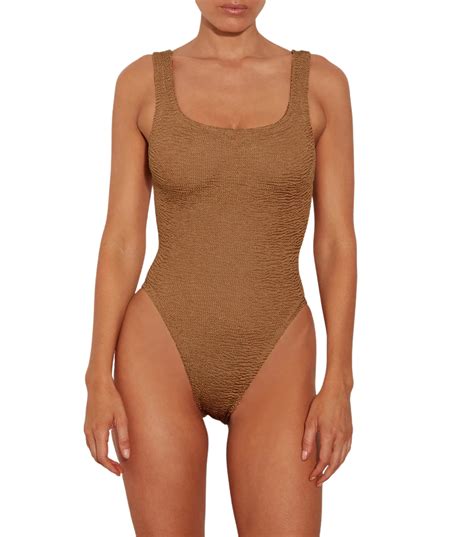 Hunza G Square Neck One Piece Metallic Cocoa Monkees Of Mount Pleasant