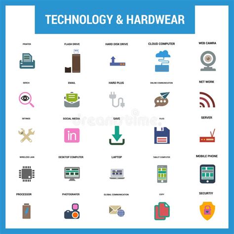 Technology And Hardware Icons Set Vector Stock Vector Illustration Of