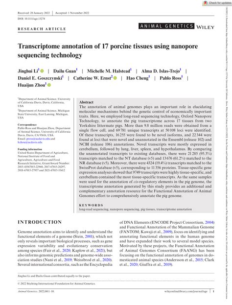 Pdf Transcriptome Annotation Of 17 Porcine Tissues Using Nanopore