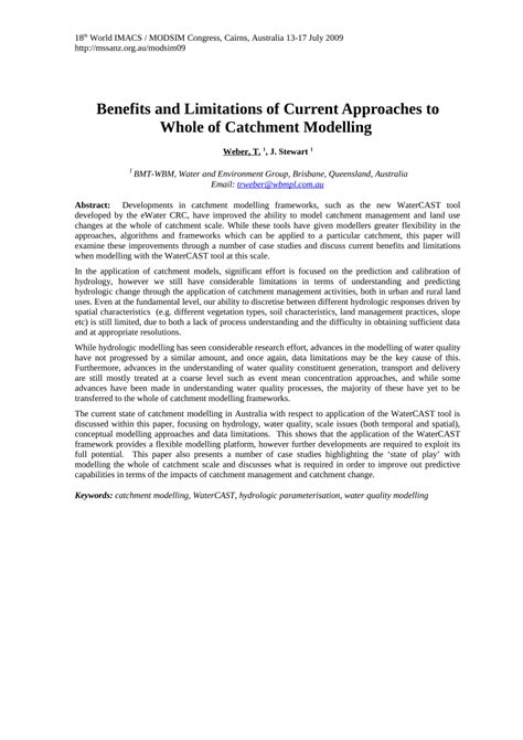 Pdf Benefits And Limitations Of Current Approaches To Whole Of Catchment Modelling