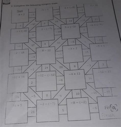 Complete The Following Integers Mazeplease Give Me The Answer Those