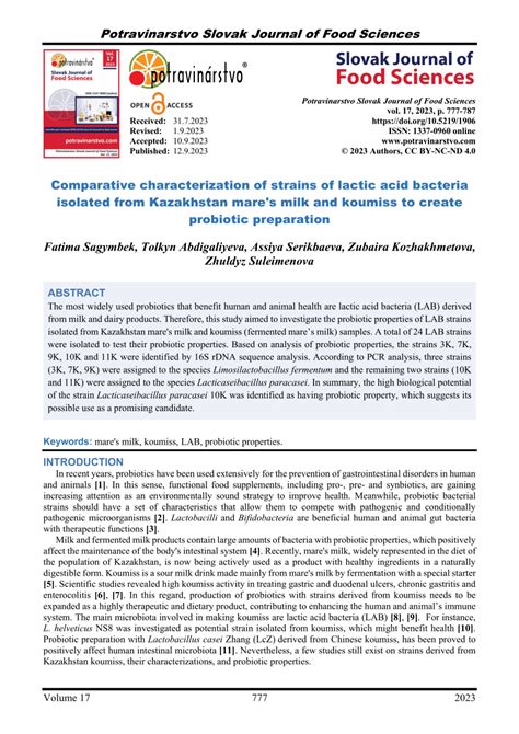 Pdf Comparative Characterization Of Strains Of Lactic Acid Bacteria Isolated From Kazakhstan