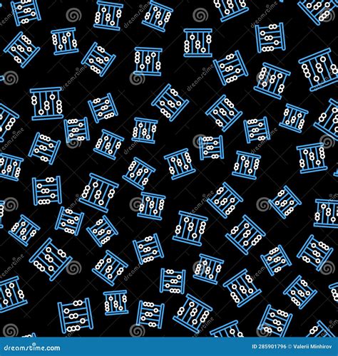 Line Abacus Icon Isolated Seamless Pattern On Black Background Traditional Counting Frame