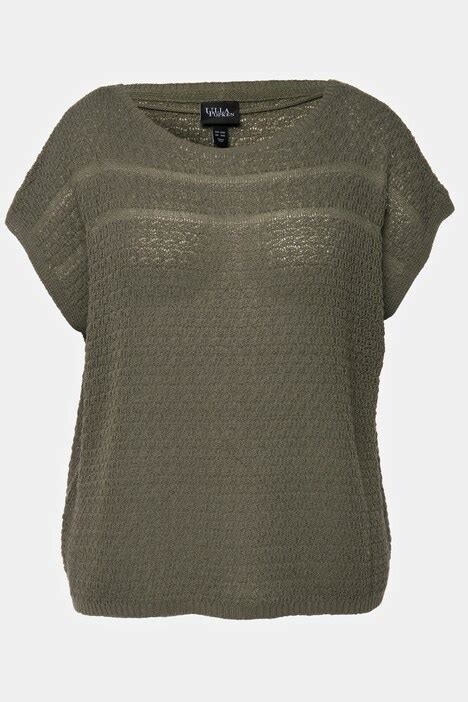 Stripe Detail Textured Knit Cap Sleeve Sweater Ponchos Sweaters