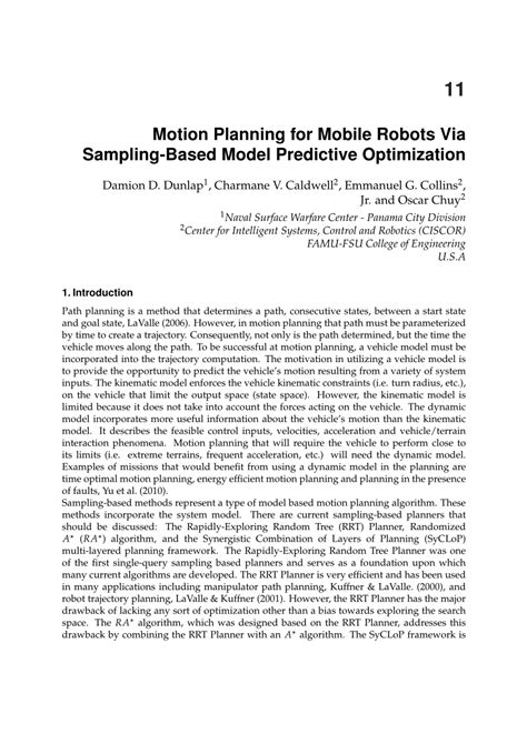PDF Motion Planning For Mobile Robots Via Sampling Based Model Predictive Optimization