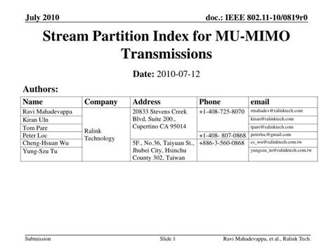 Ppt Stream Partition Index For Mu Mimo Transmissions Powerpoint Presentation Id2566435
