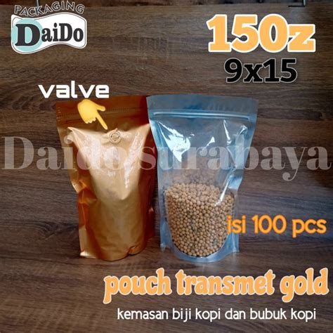 Jual Isi 100 Standing Pouch Gold Kombinasi 150 Gram 9x15cm Dengan Valve